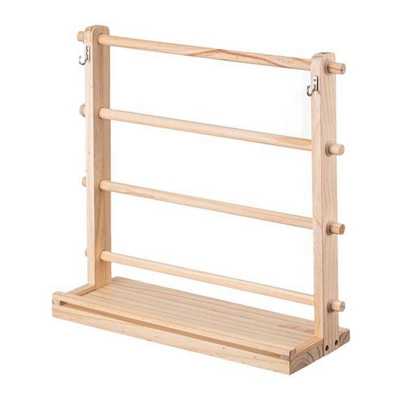 4 Tiers Wooden Ribbon Rack Ribbon Spool Holder Storage Display Shelf ...