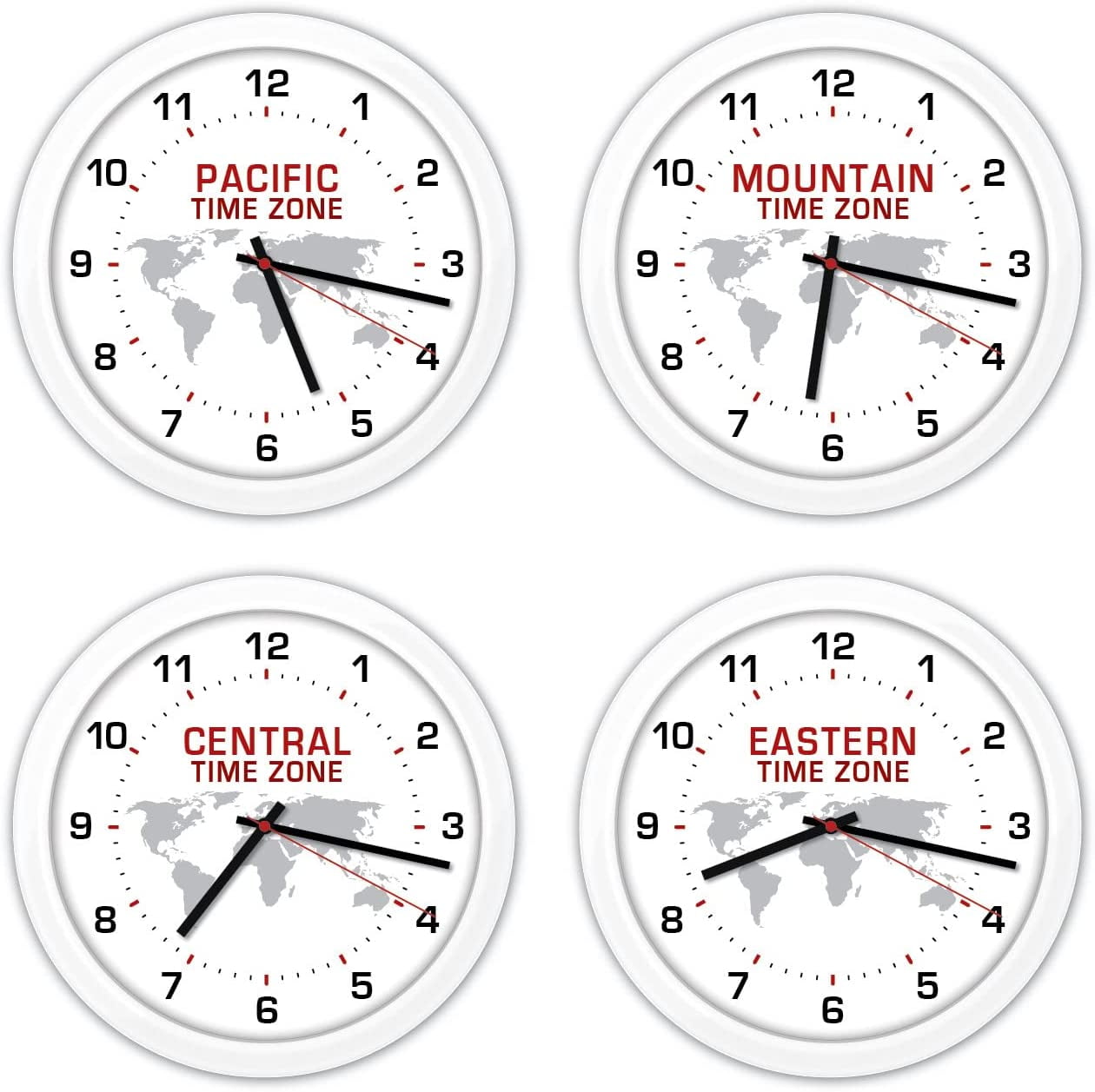 4 Time Zones Wall Clocks - White World Globe Home Decor - Walmart.com