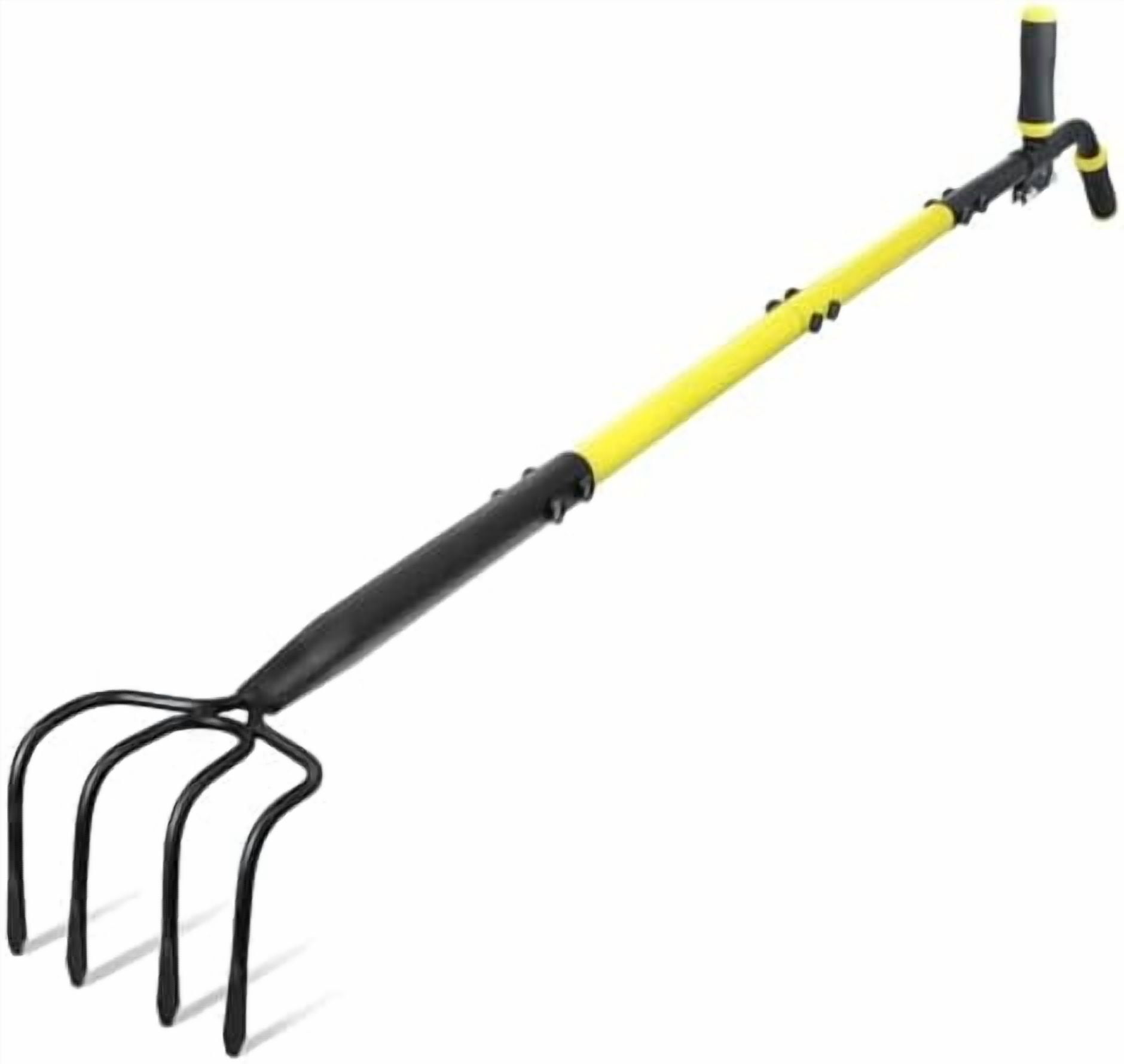 4-Tine Cultivator Rake with Auxiliary Handle, Garden Cultivator Long ...