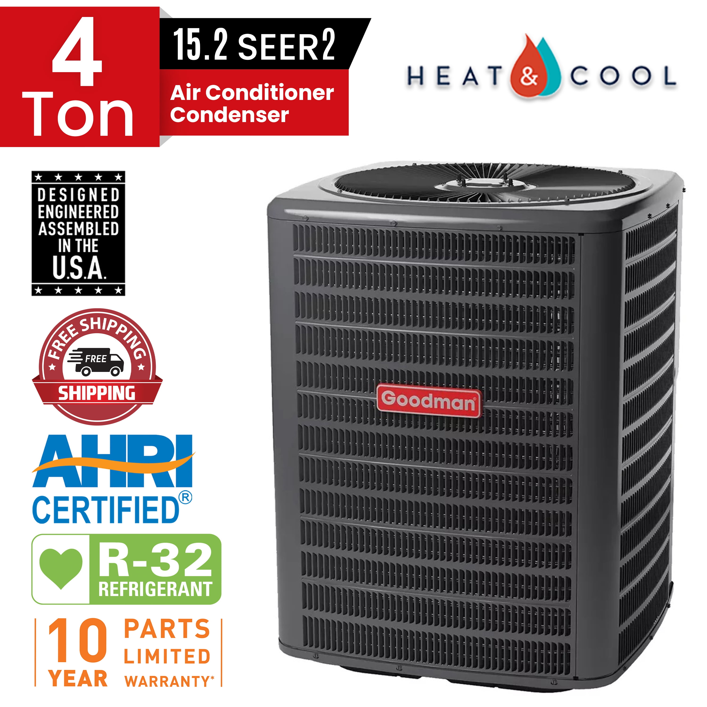 4 Ton 15.2 SEER2 R-32 Goodman Central Air Conditioner Condenser ...