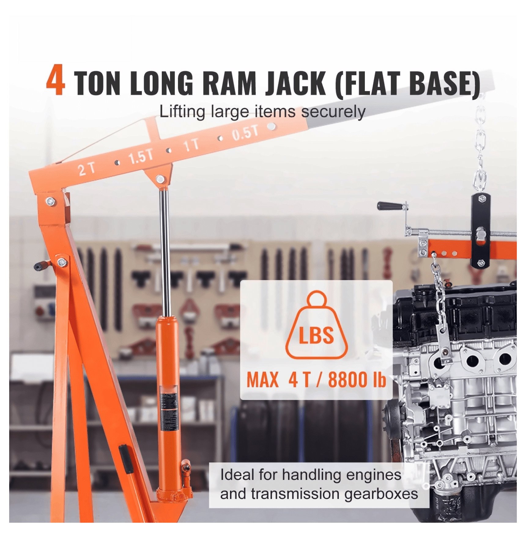 4 Ton Hydraulic Long Ram Jack Engine Hoist Cylinder - 24.1"-43.48" Lift ...