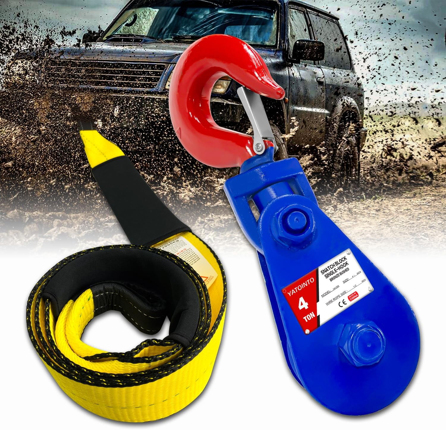 4 Ton Snatch Block with Swivel Hook for 1/2" Wire Rope, 4 1/2" Single ...