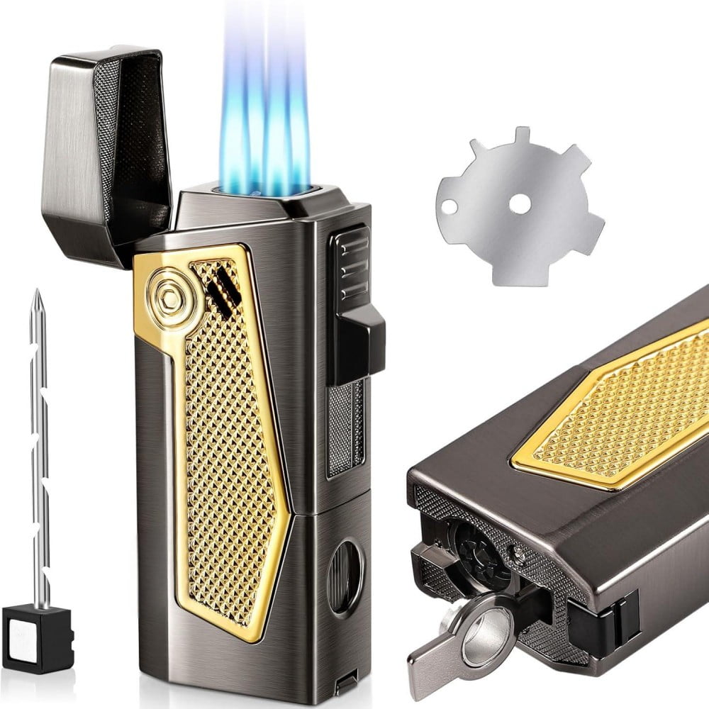 4 Torch Jet Flame Lighter,Butane Lighter,Refillable and Adjustable Flame Butane Torch Lighter ...