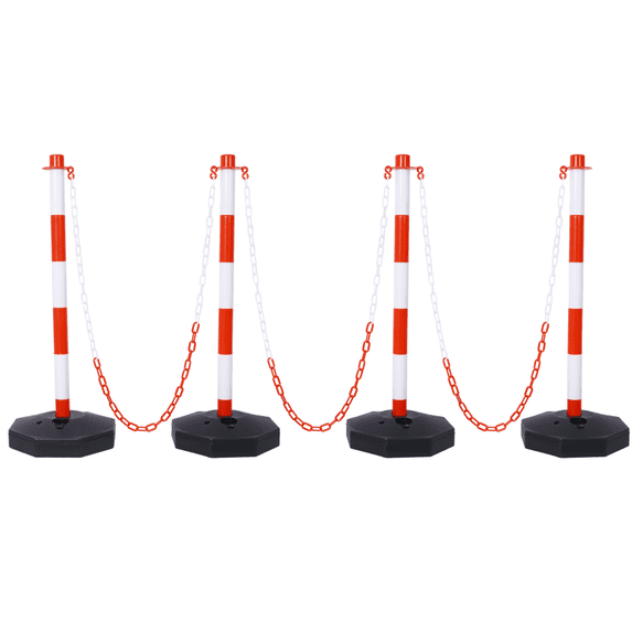 4 Traffic Cones 5Ft Chain Fillable Base Adjustable Safety Barriers ...