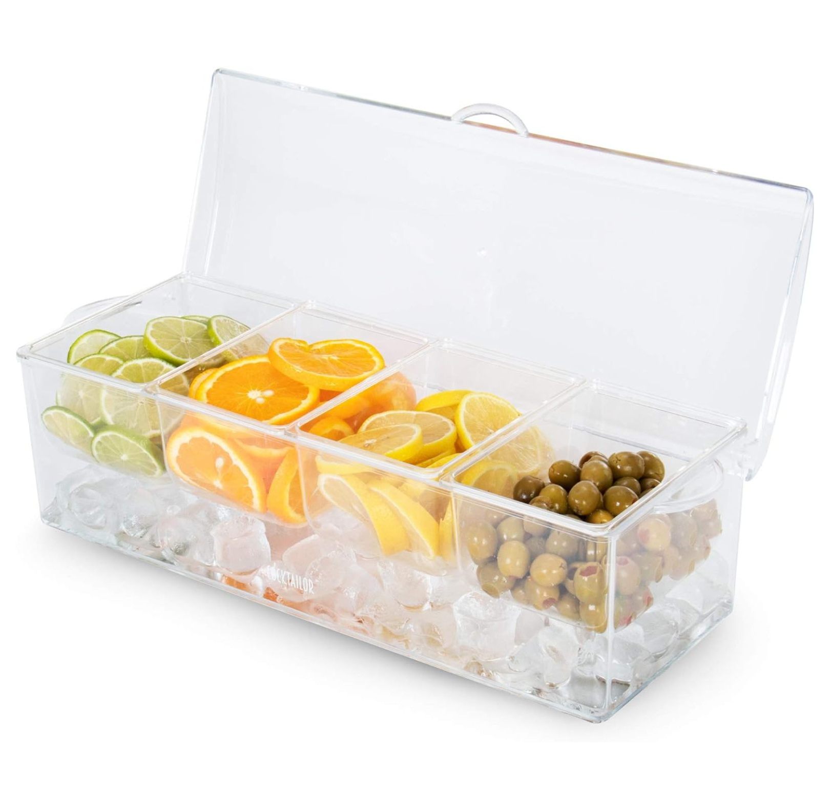 4 Tray Chilled Bar Top Food & Garnish Station with Lid - Condiment ...