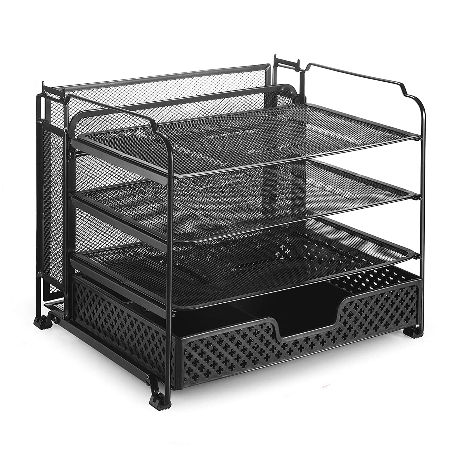 4-Trays Desktop File Organizer with Drawer for Home Office, Black ...