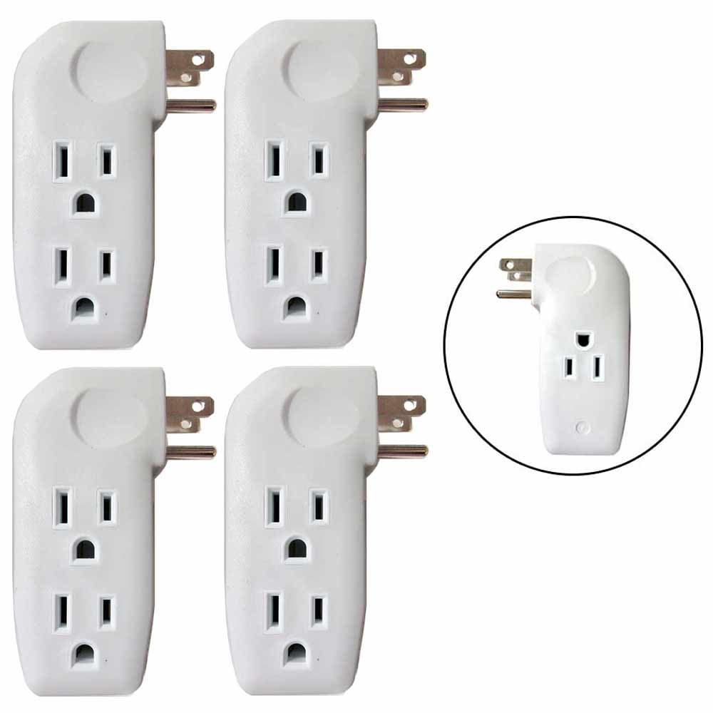 AllTopBargains 4 Pc 3 Outlet Grounded AC Wall Socket Adapter, Indoor ...