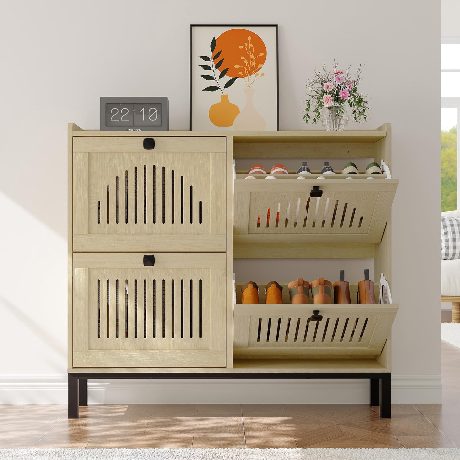 4-Turnover Drawer Shoe Cabinet – Ultra-Slim 9.45”, Holds 32 Pairs, Anti ...