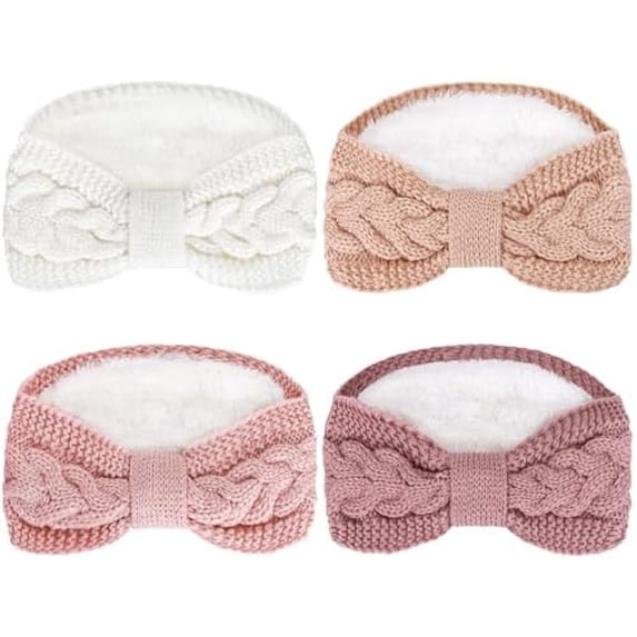 4 Twisted Knit Headband Winter Knotted Wraps Fuzzy Lined Headband Thick ...