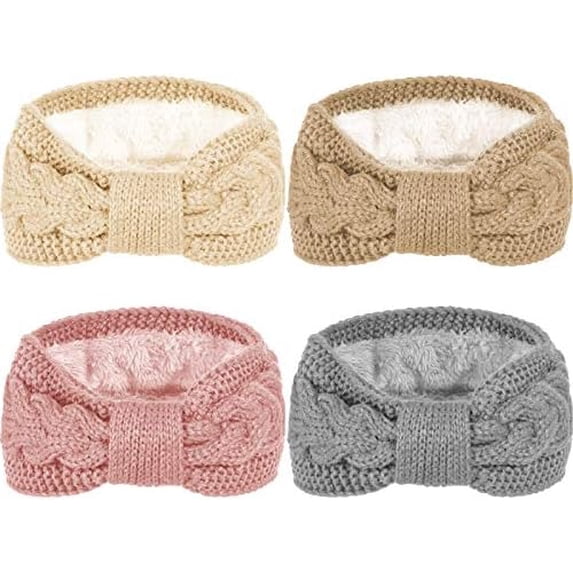 4 Twisted Knit Headbands Winter Knotted Wraps Fuzzy Lined Headband ...