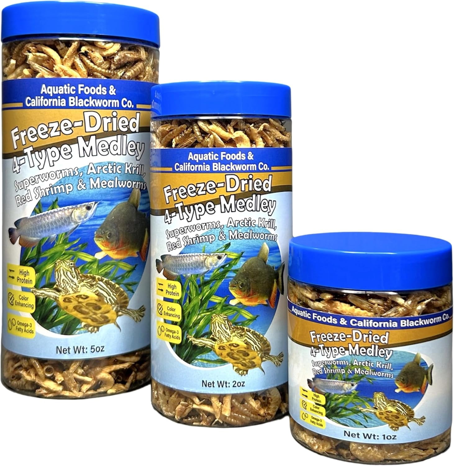 4-Type Mix of Superworms, Krill, Red Shrimp, Mealworms for Fish ...
