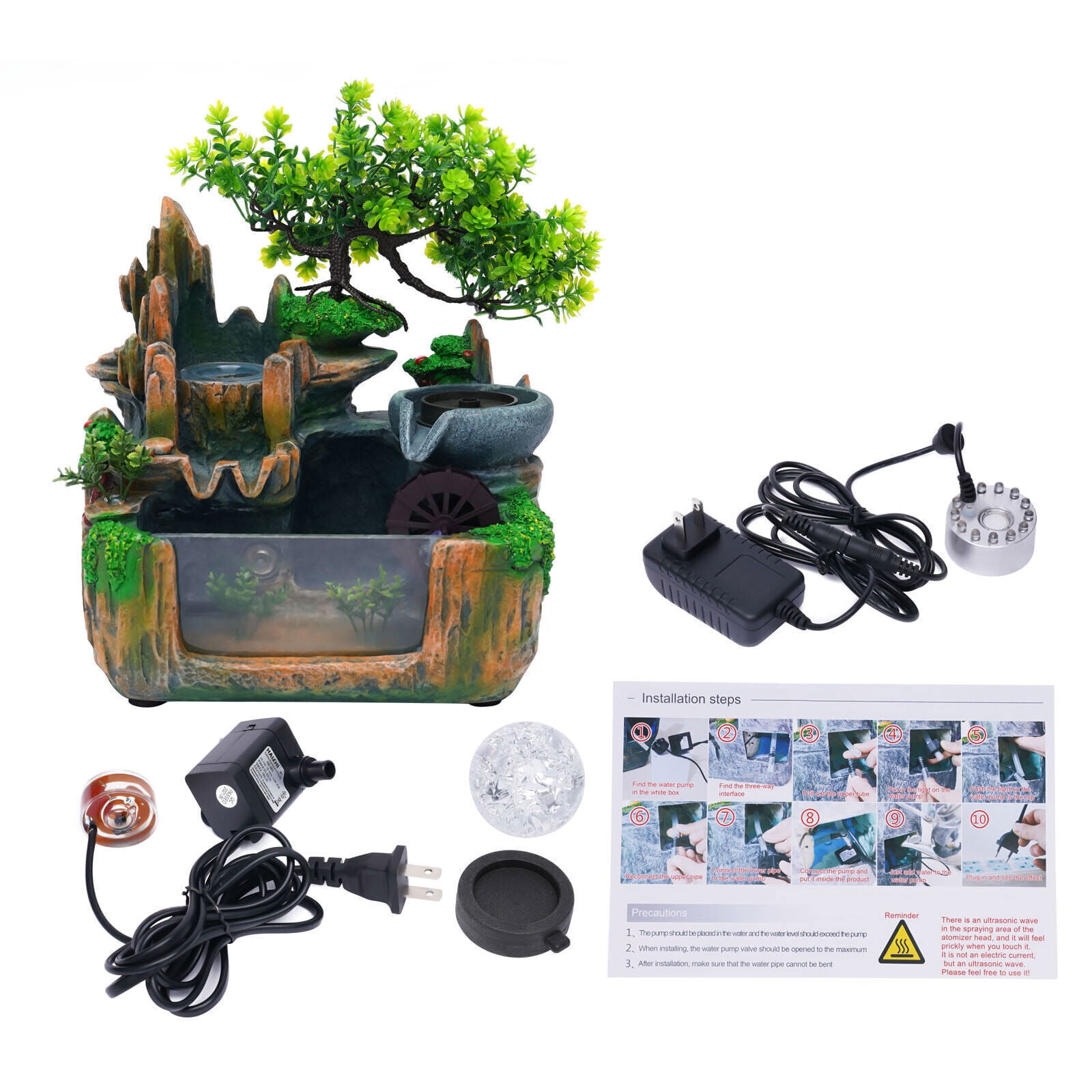 4 Types Indoor Water Fountain LED Light Tabletop Waterfall Feng Shui ...