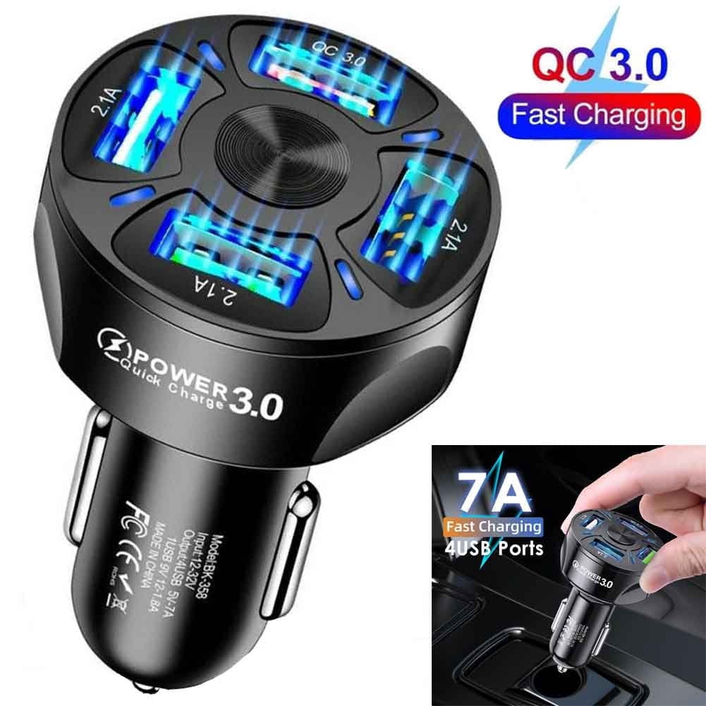 4 USB Port 12-24V Fast 7A QC3.0 Car Charger Cigarette Lighter Socket ...