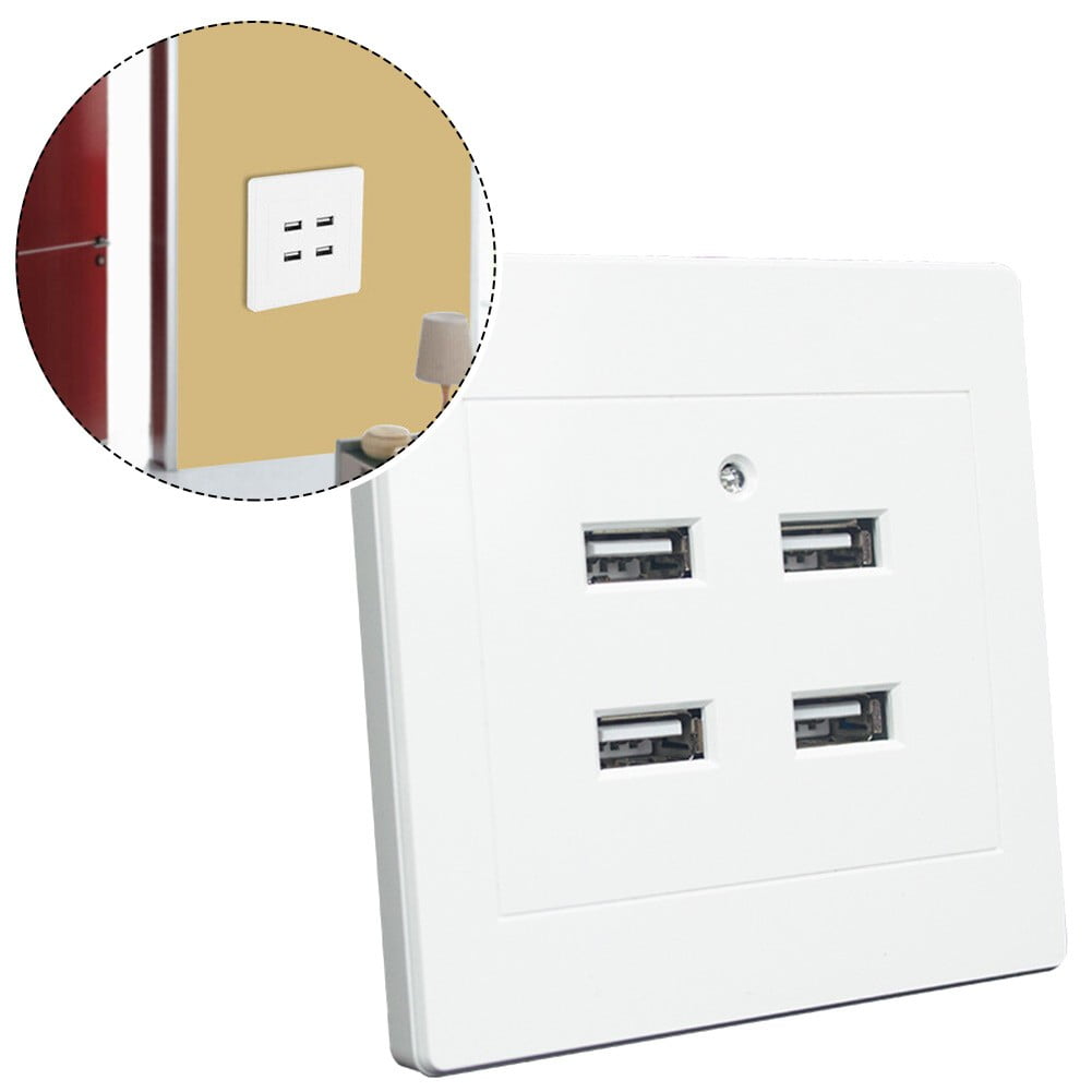 4 USB Ports Wall-Mounted Power Socket Charger Outlet with Over-charge ...