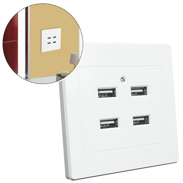 4 USB Ports Wall-Mounted Power Socket Charger Outlet with Over-charge ...