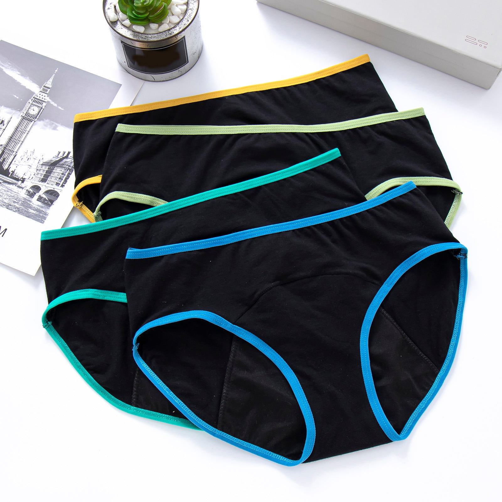 4 Underpants Patchwork Color Underwear Panties Bikini Solid Womens ...