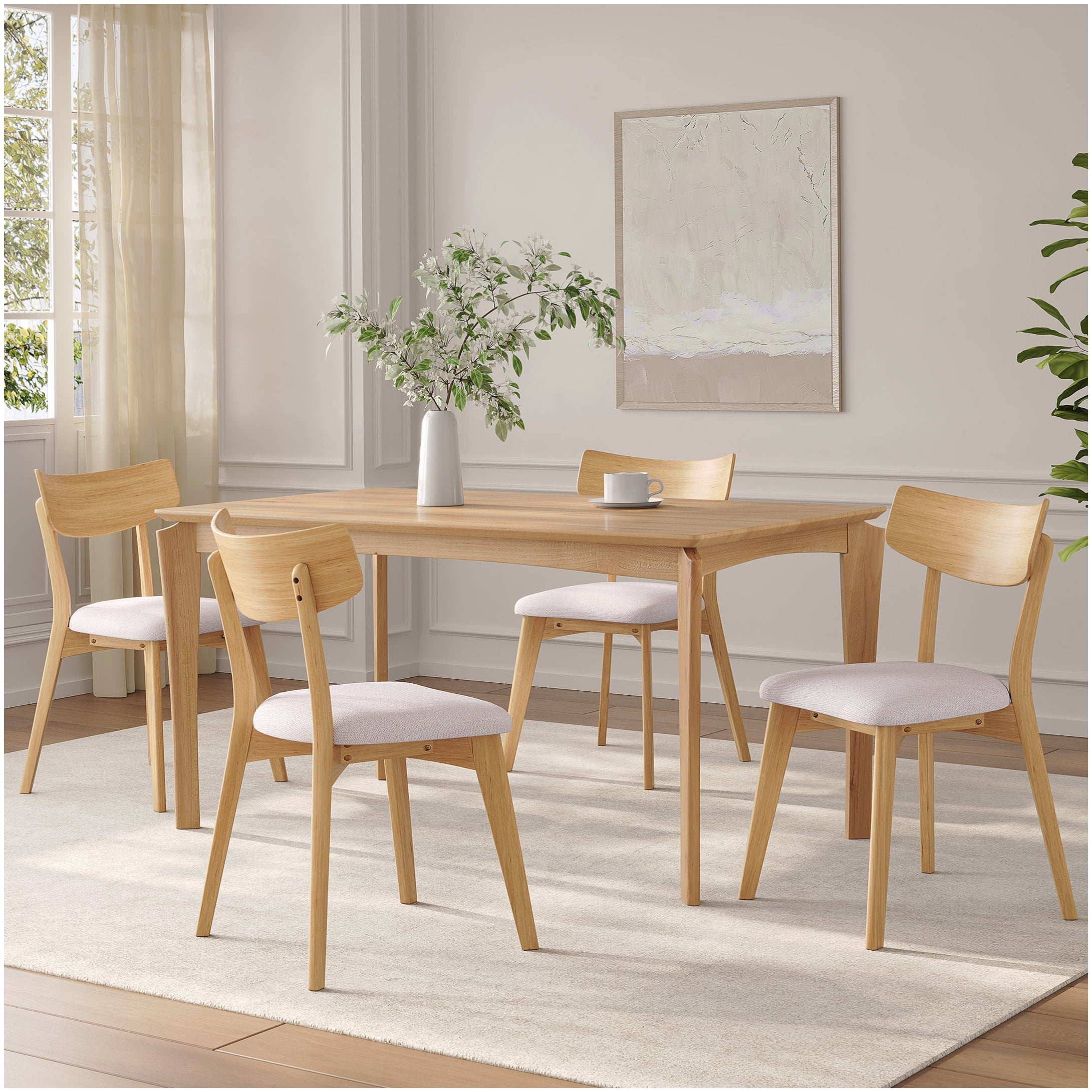 4 Upholstered Dining Room Chairs with Walnut Wood Legs, Modern ...