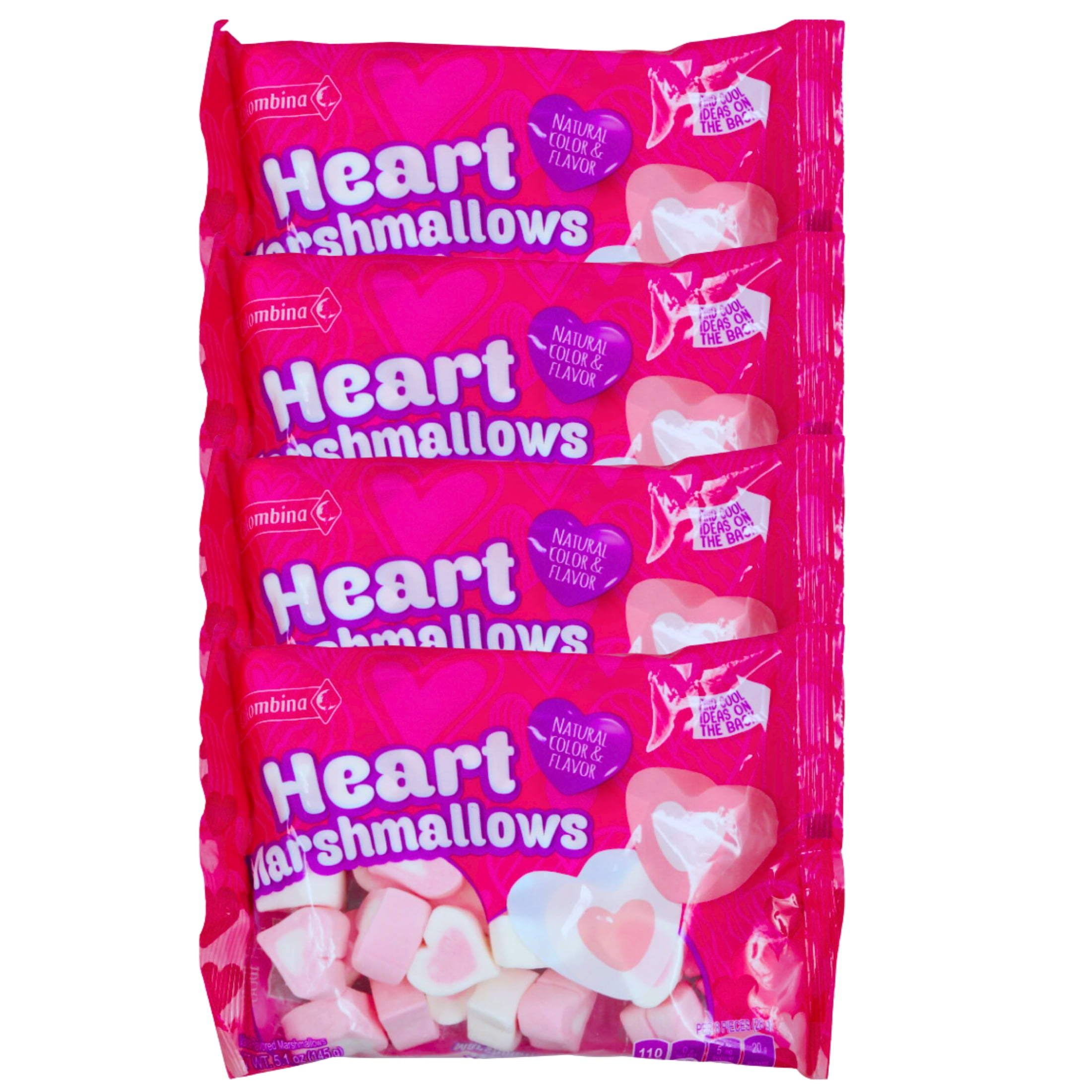 (4) Valentine's Heart Marshmallows, 5.1oz Bag Heart-Shaped Fluffy Pink ...