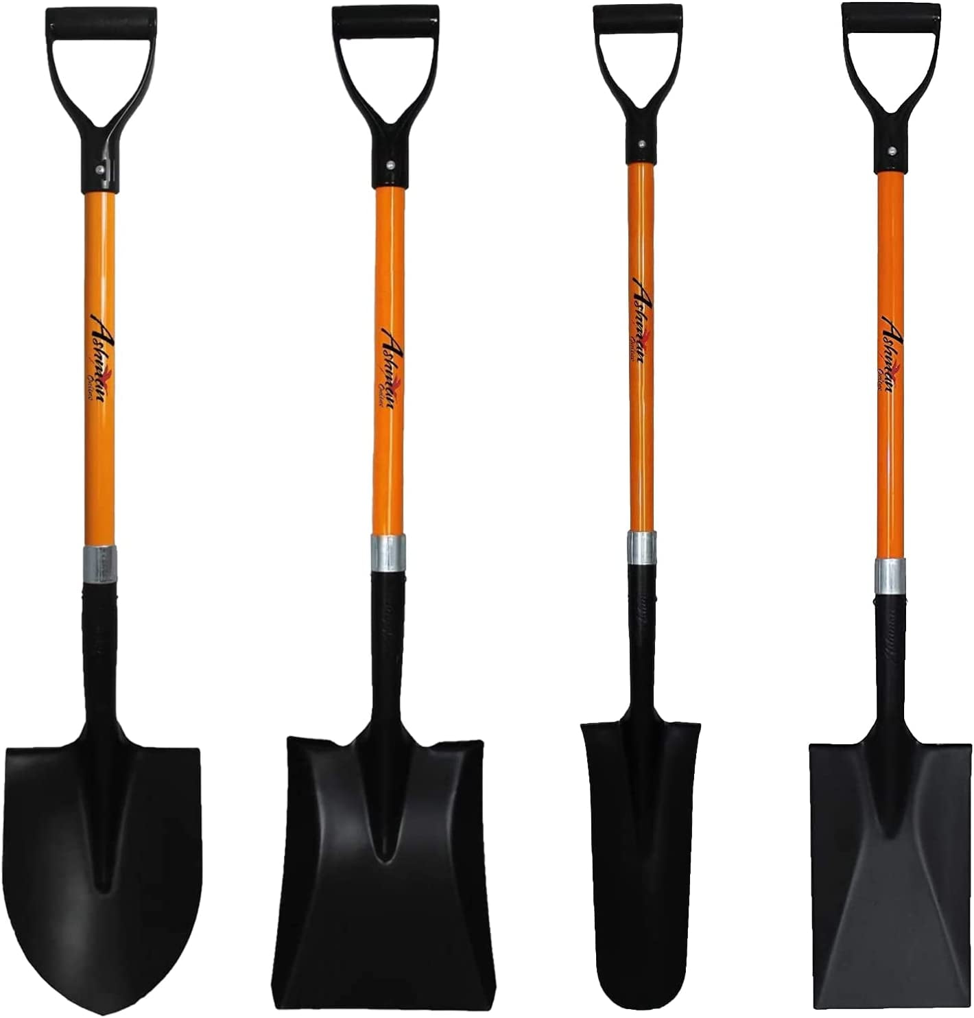 4 Various Assorted Shovels (4 Pcs) – 41 Inches Long D Handle Grip – Round Shovel, Square Shovel ...