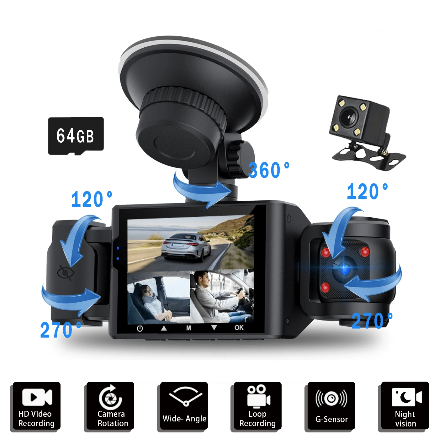 4-View Lens 1080P Camera, 360° Full Front Left Right And Rear 4-Channel ...
