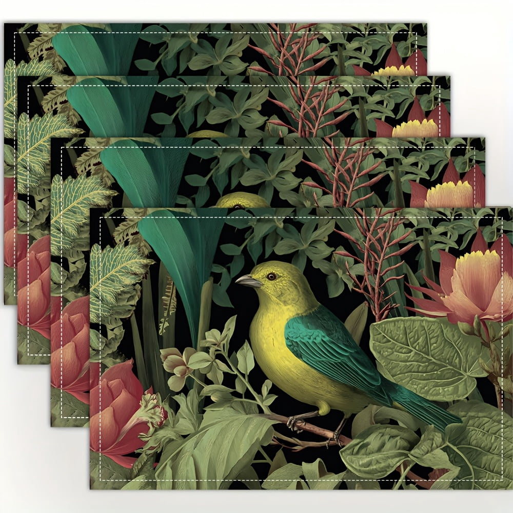 Of 4 Vintage Tropical Bird-Themed Placemats, Featuring a Stylish ...