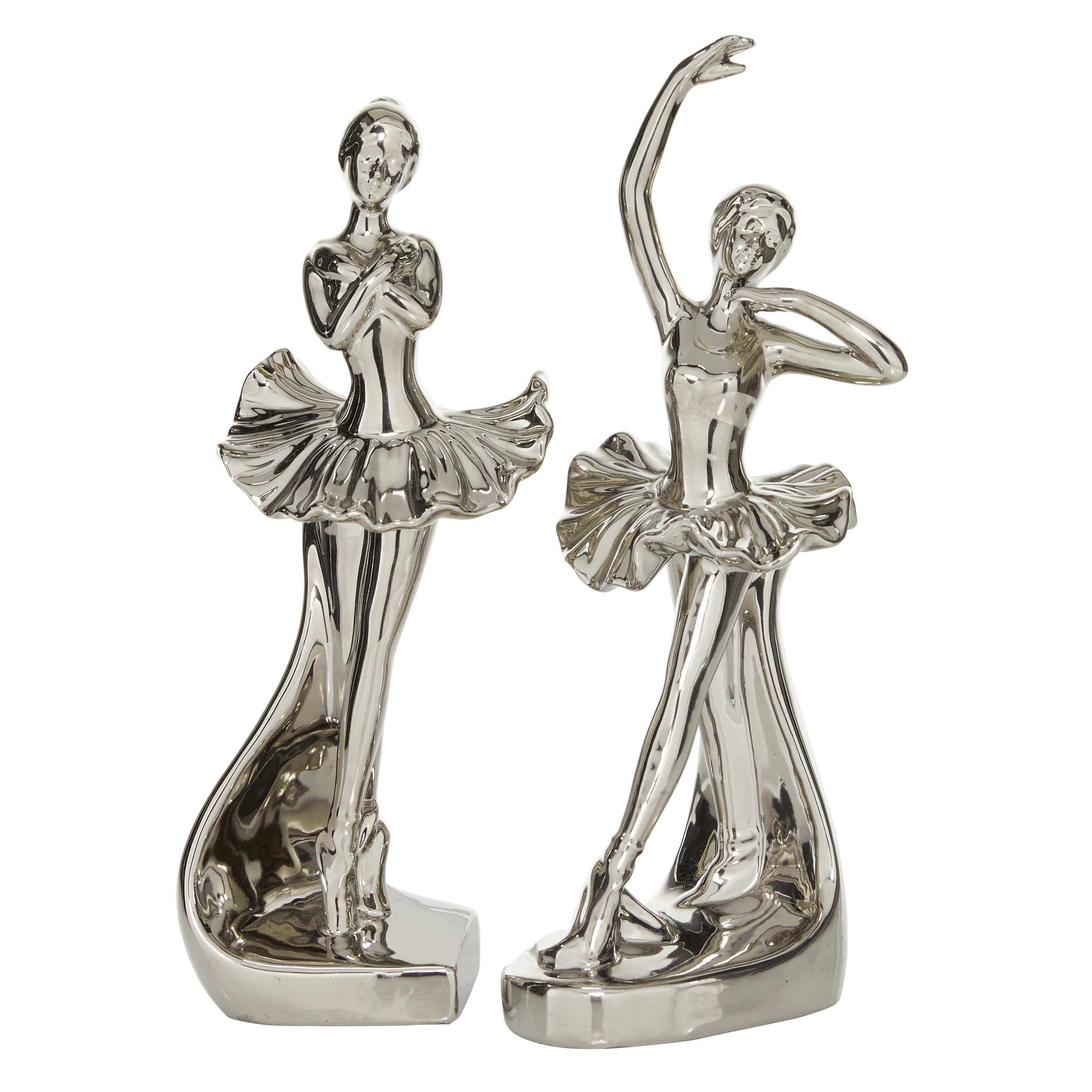 4"W, 11"H Silver Porcelain Dancer Sculpture, by DecMode (2 Count ...