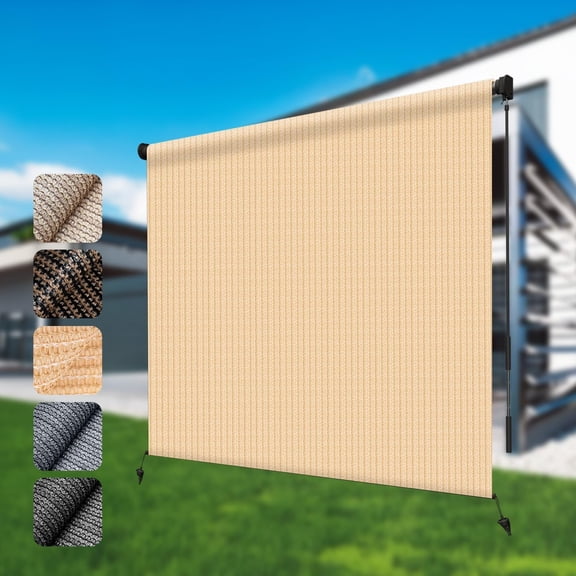 Outdoor Roller Shades with Splicing Design, 12' W x 8' H Cordless Patio ...
