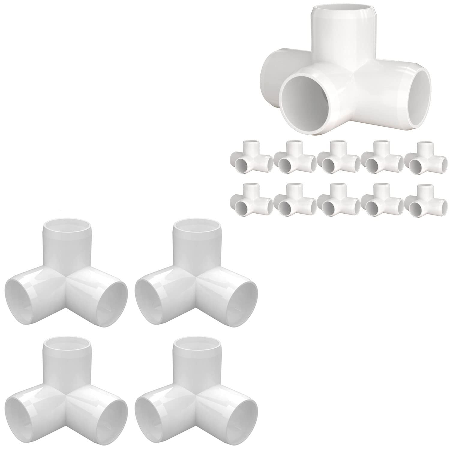 4-Way & 3-Way PVC Fitting 1-1/2 inch, Furniture Grade for DIY PVC Shelf ...