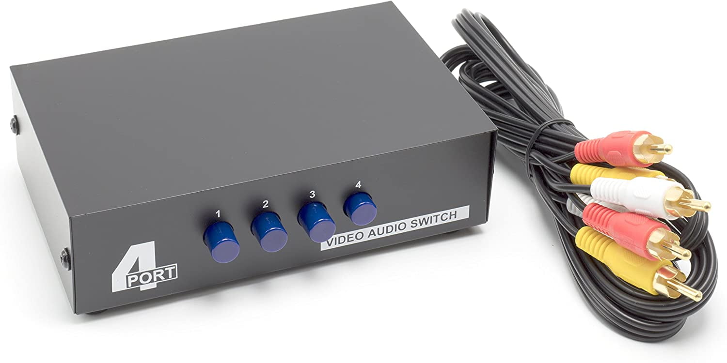 4 Way AV Switch - 4 Input 1 Output RCA Selector Switch for Composite ...