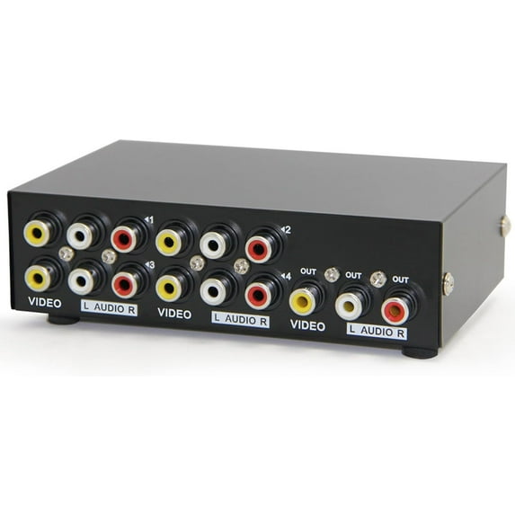 4-Way AV Switch RCA Switcher 4 in 1 Out Composite Video L/R Stereo ...