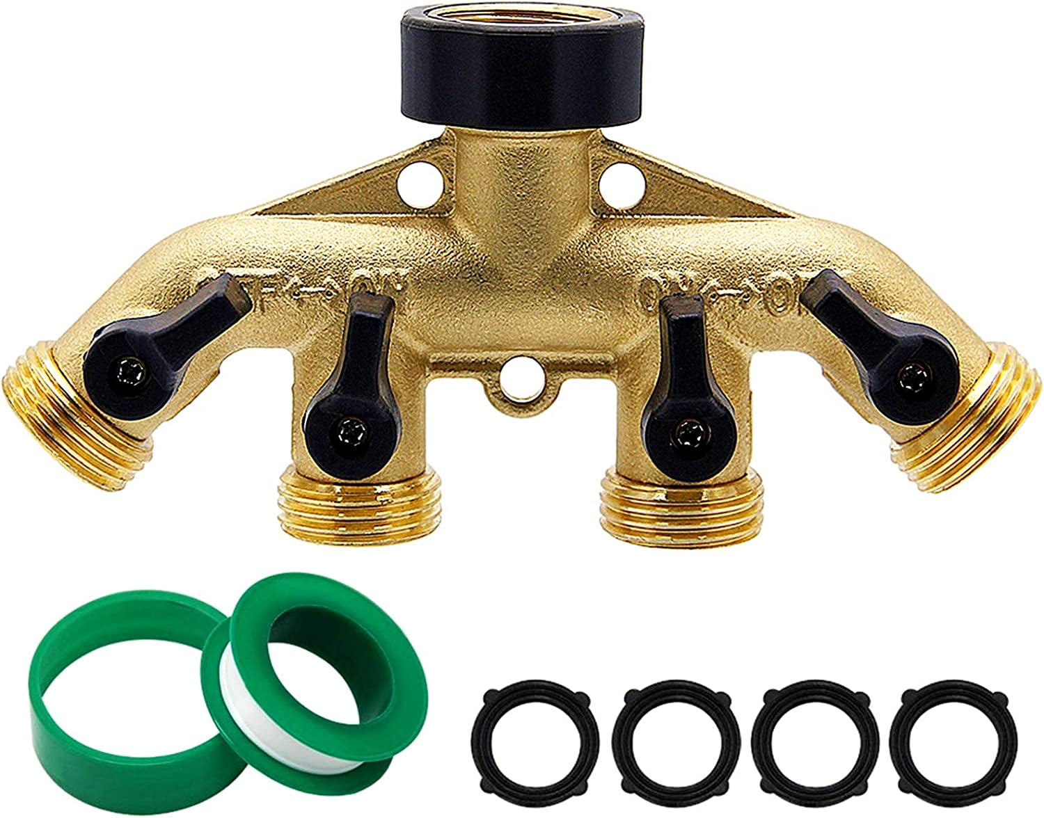 4 Way Brass Hose Splitter, 3/4" Brass Hose Faucet Manifold, Garden Hose ...