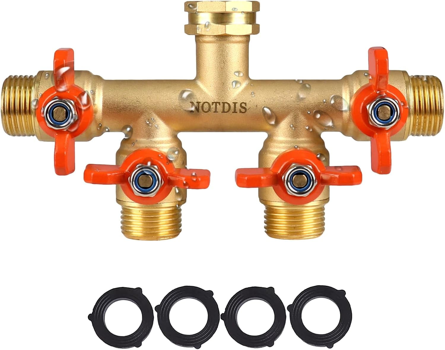 4 Way Brass Hose Splitter Full Flow with Metal Handle - Heavy Duty ...