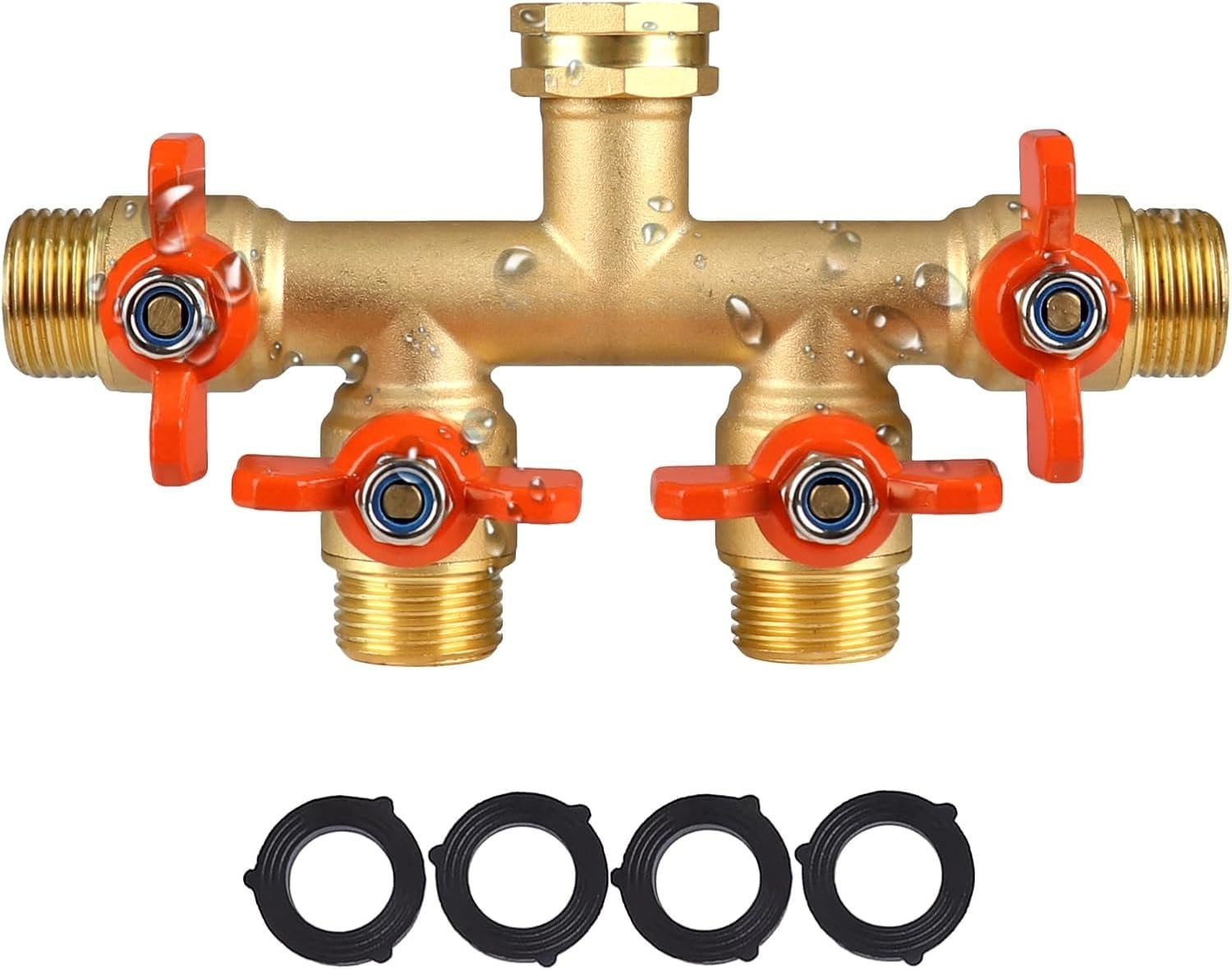4 Way Brass Hose Splitter Full with Handle - Spigot Splitter with Shut ...