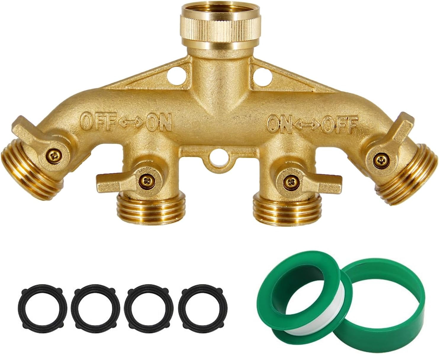 4 Way Brass Hose Splitter, Heavy Duty 4-Way Garden Connector 3/4 Inch ...
