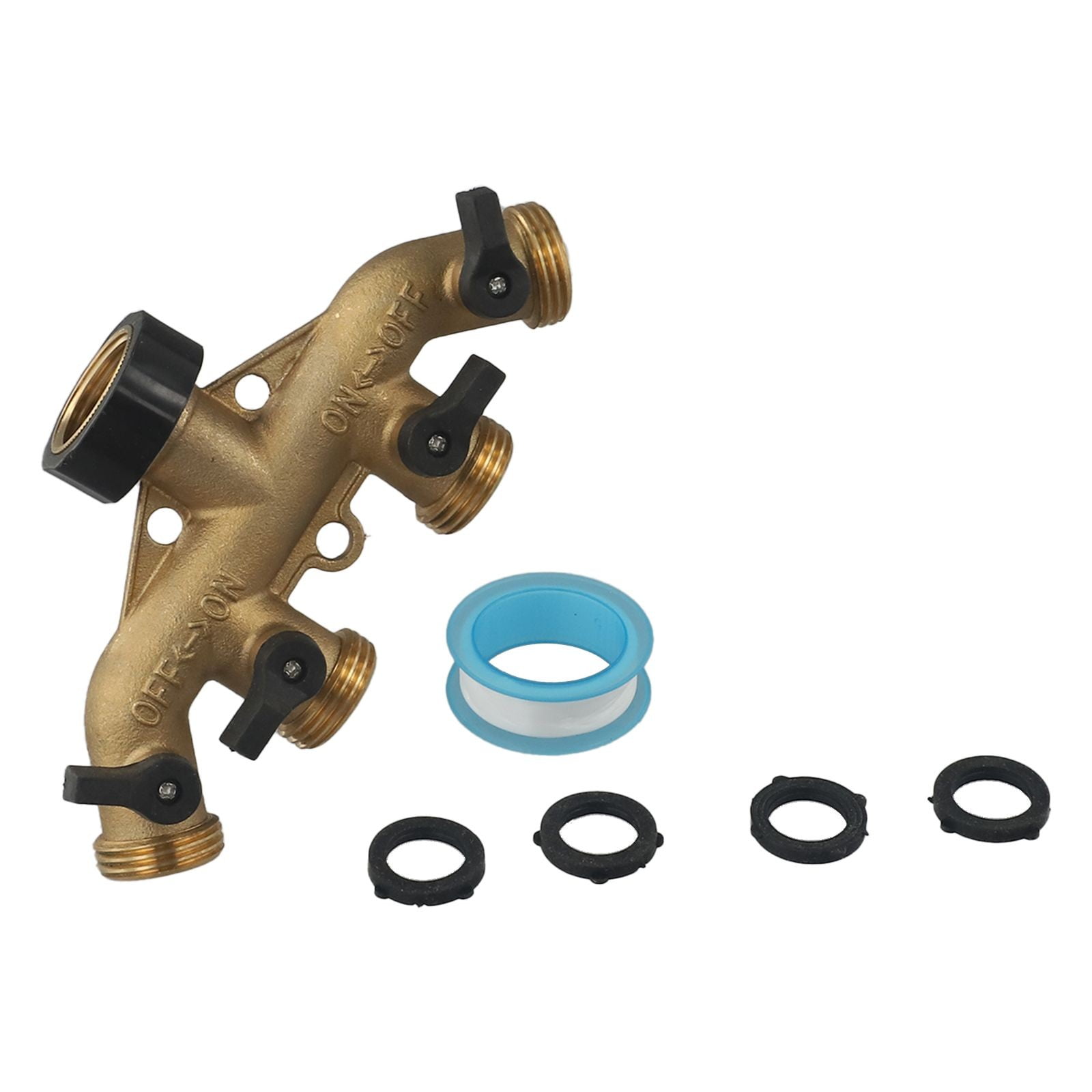 4 Way Brass Hose Splitter Spigot Faucet Outdoor Gardening 3/4In Tube ...