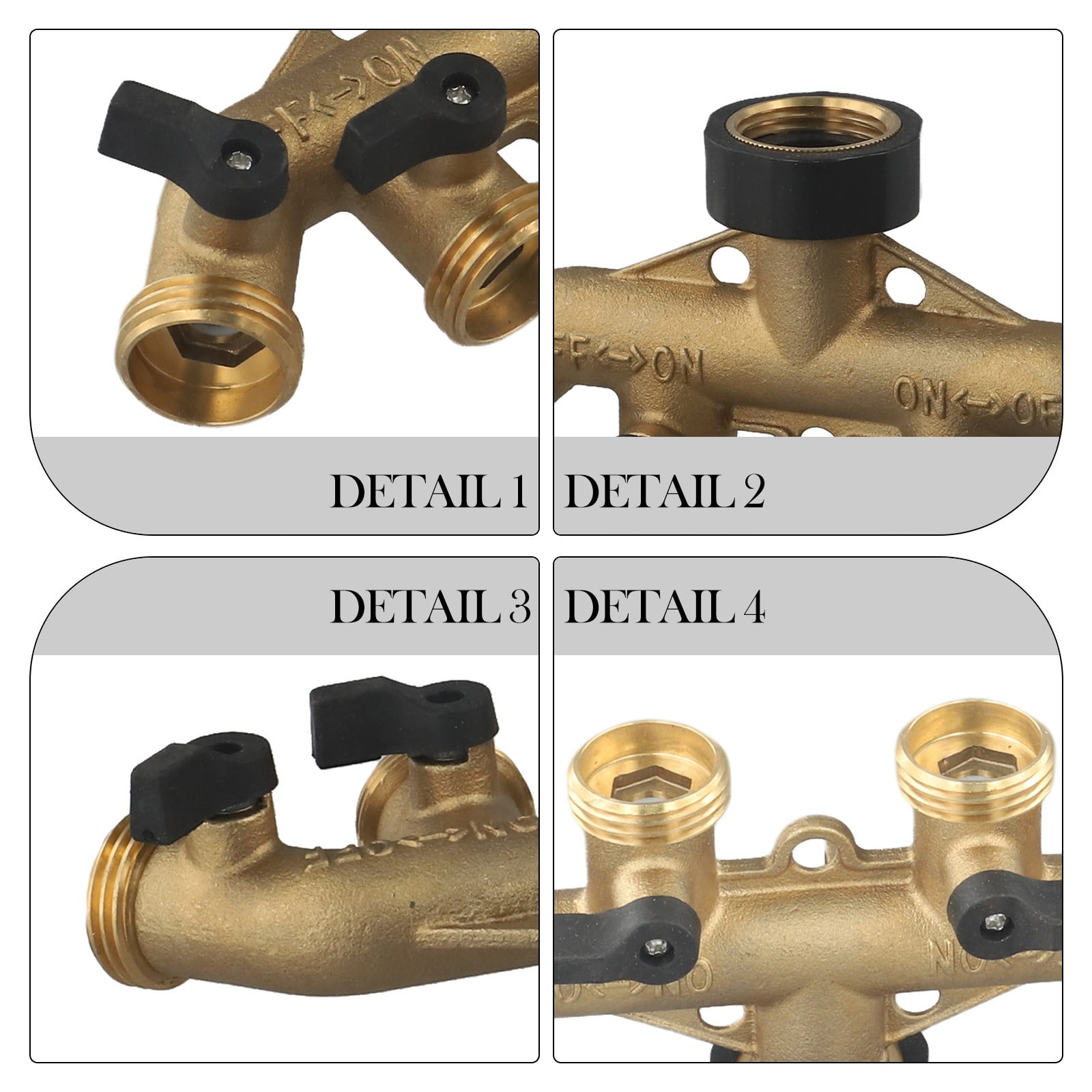 4 Way Brass Hose Splitter Spigot Faucet Outdoor Gardening 3/4in Tube ...