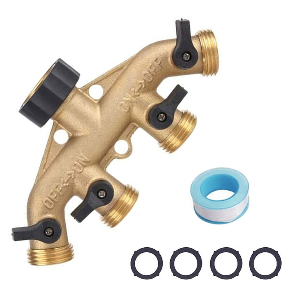 4 Way Brass Hose Splitter Spigot Faucet Outdoor Gardening 3/4in Tube ...