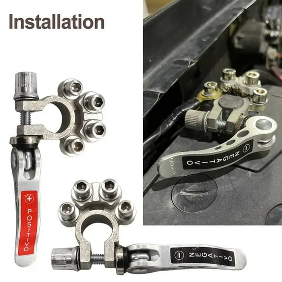 4-Way Car Battery Terminal Connector Set, Brass & Steel Positive ...