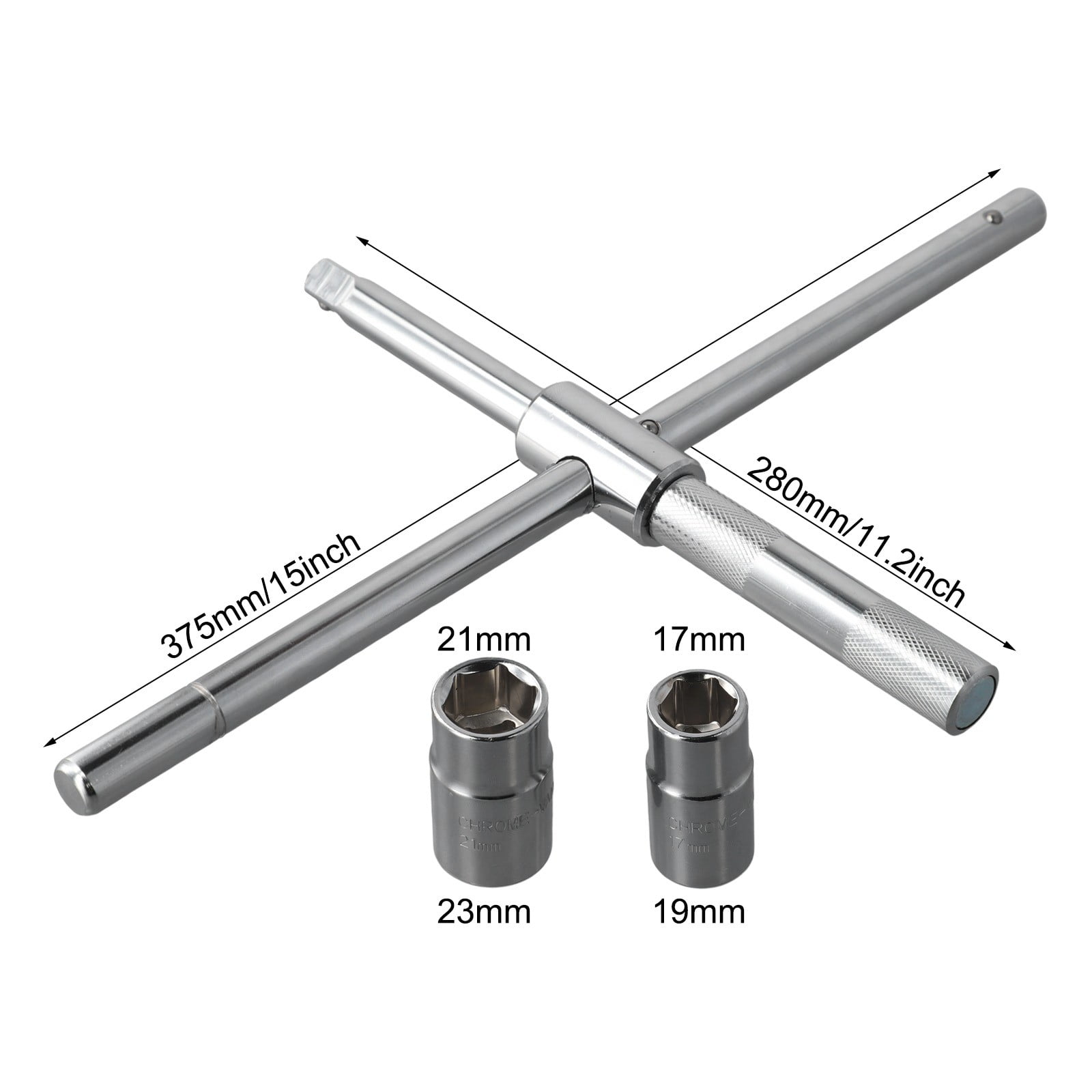 4-Way Extended Lug Wrench Car Tire Iron Nut Wrench Set Heavy Duty 17/19 ...