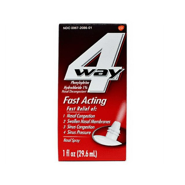 4 Way Fast Acting Nasal Decongestant Sinus Spray Relief 1 Fluid Ounces ...