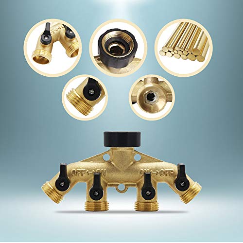 4 Way Garden Hose Splitter 100% Solid Brass Outdoor Faucet Spigot ...