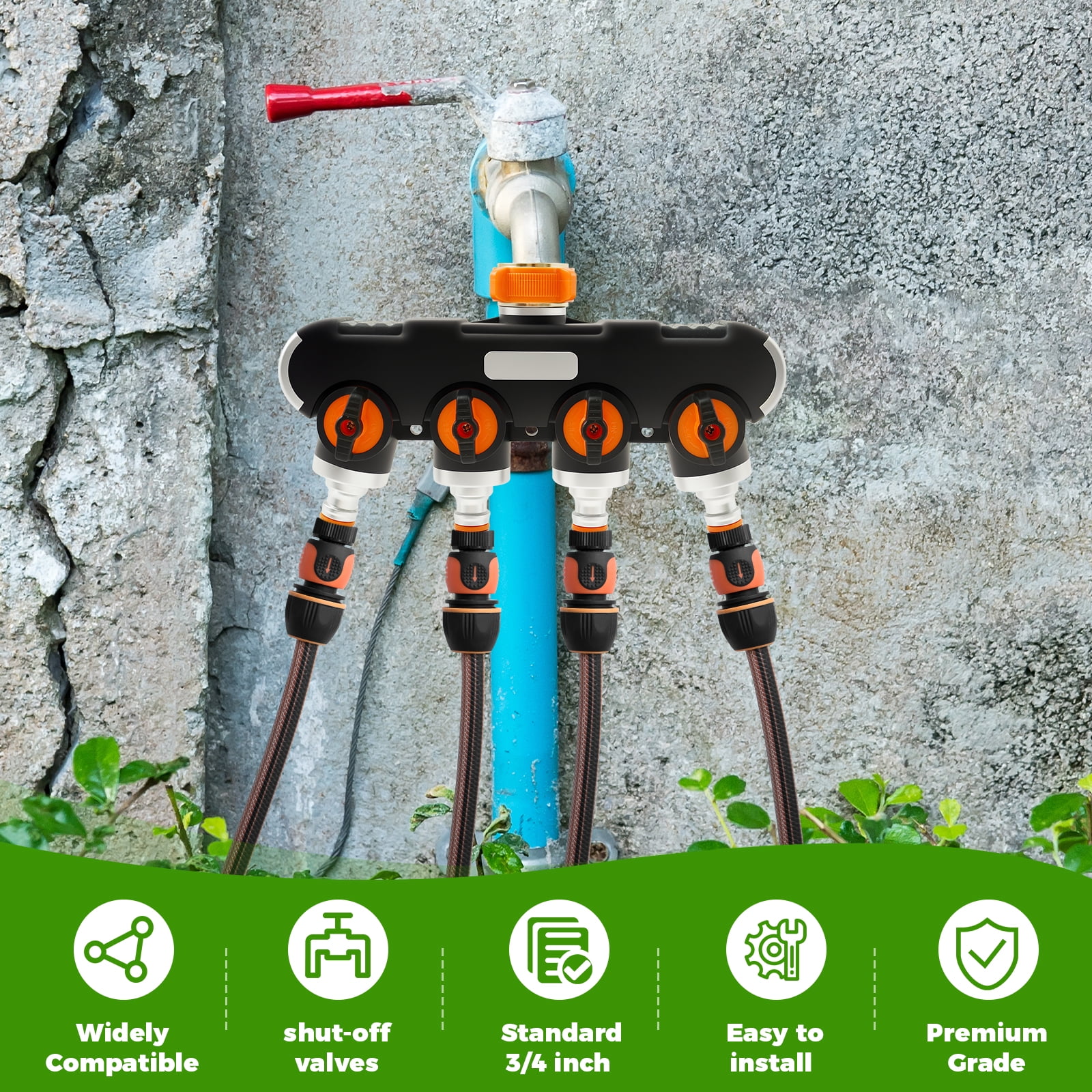 4 Way Garden Hose Splitter Adjustable Water Hose Connector Splitter ...