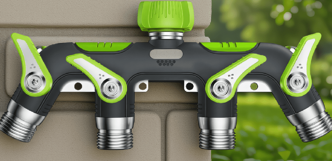 4-Way Garden Hose Splitter, Heavy-Duty Metal with Individual Shut-Off ...