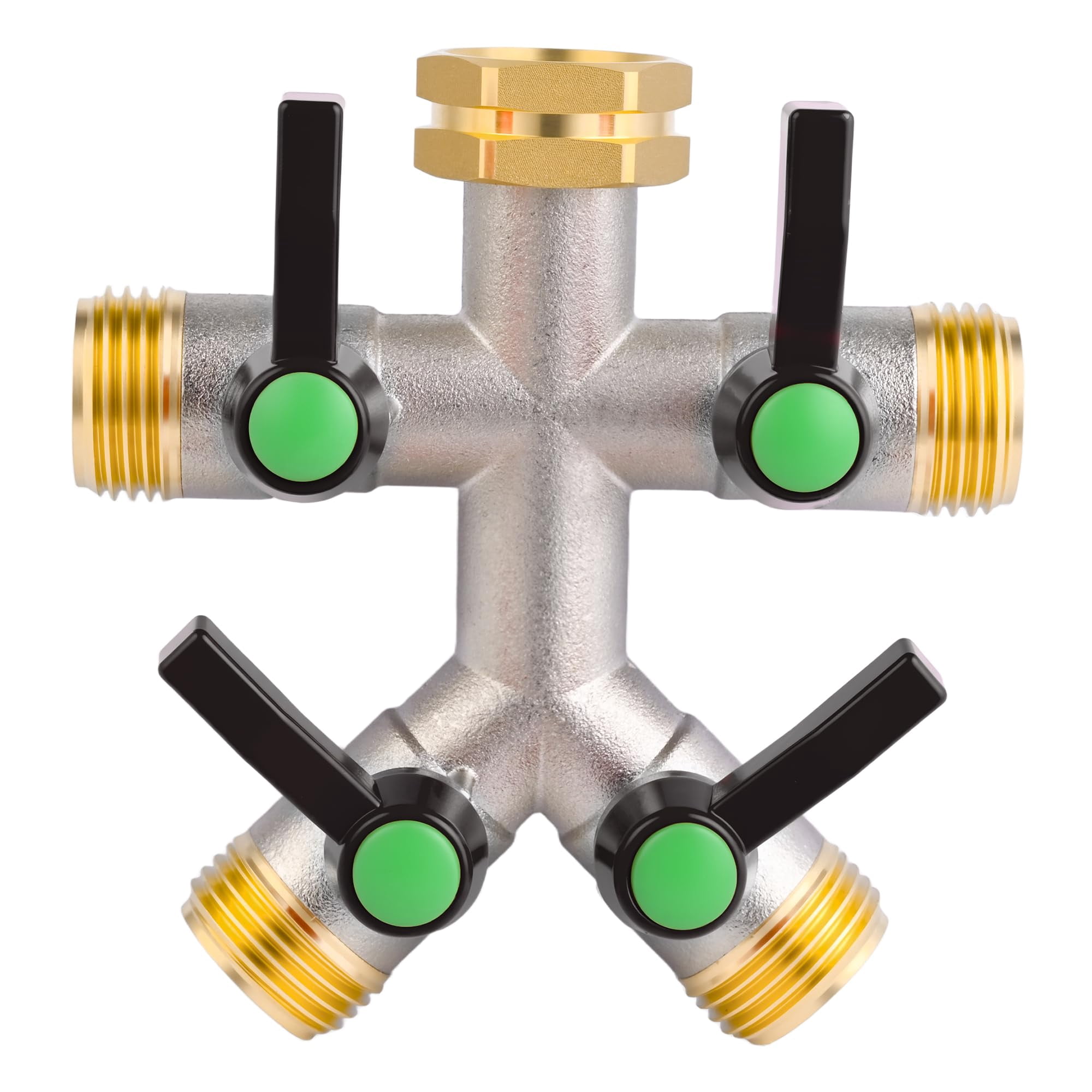 4 Way Garden Hose Splitter Jet Black Heavy Duty Valve 3/4 Inch Ght ...