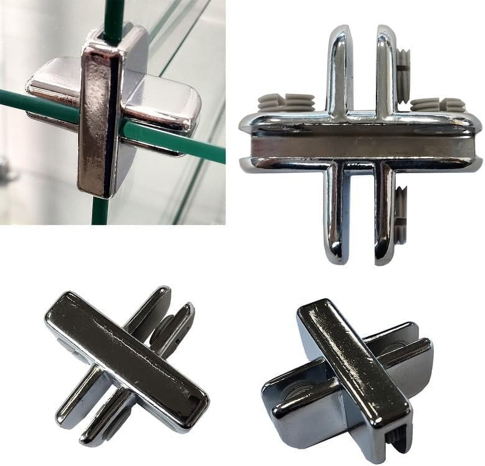 4 Way Glass Cube Connector to Add Adjustable Height Glass Shelf to 3/16 ...