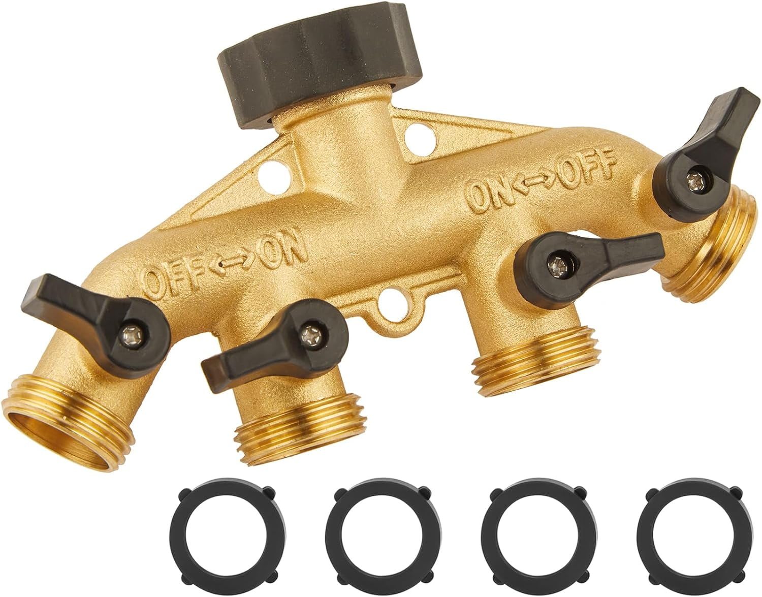 4 Way Heavy Duty Brass Garden Hose Splitter, Solid 3/4 Inch Water Hose ...