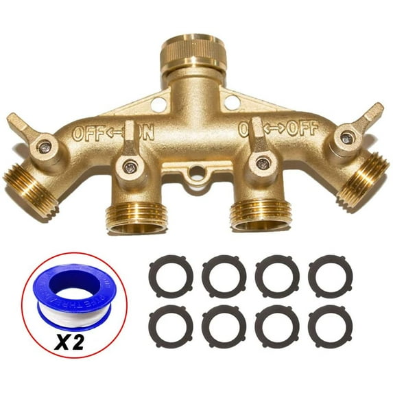 4 Way Hose Splitter 3/4" GHT Garden Hose Splitter 4 Way Solid Brass ...