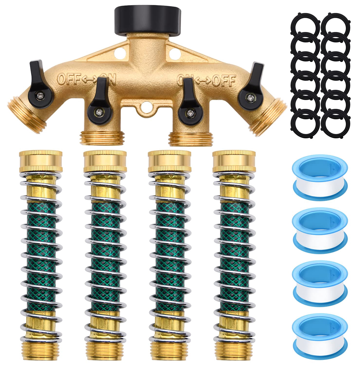4 Way Hose Splitter with 4 Hose Protectors, Garden Watering Adapter ...