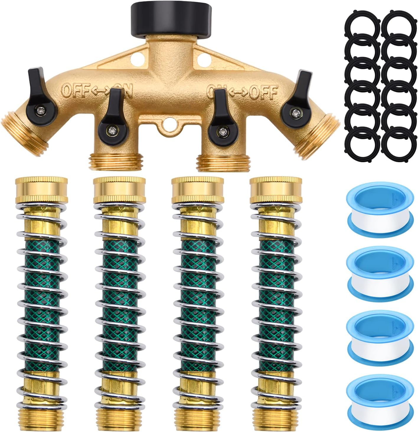 4 Way Hose Splitter with 4Pcs Garden Extension Adapter, Brass Set ...