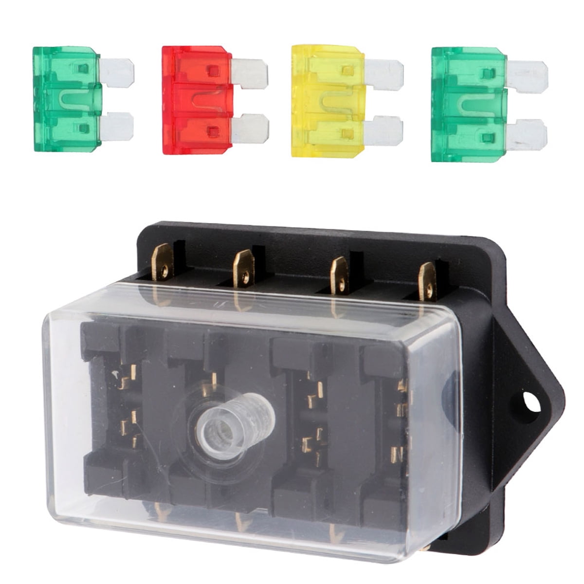 4-Way LED Illuminated Fuse Box Holder Block with 10A / 20A / 30A / 30A ...